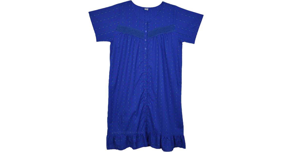 Azure Blue Mid Length Button Down Cotton Dress | Dresses | Blue ...