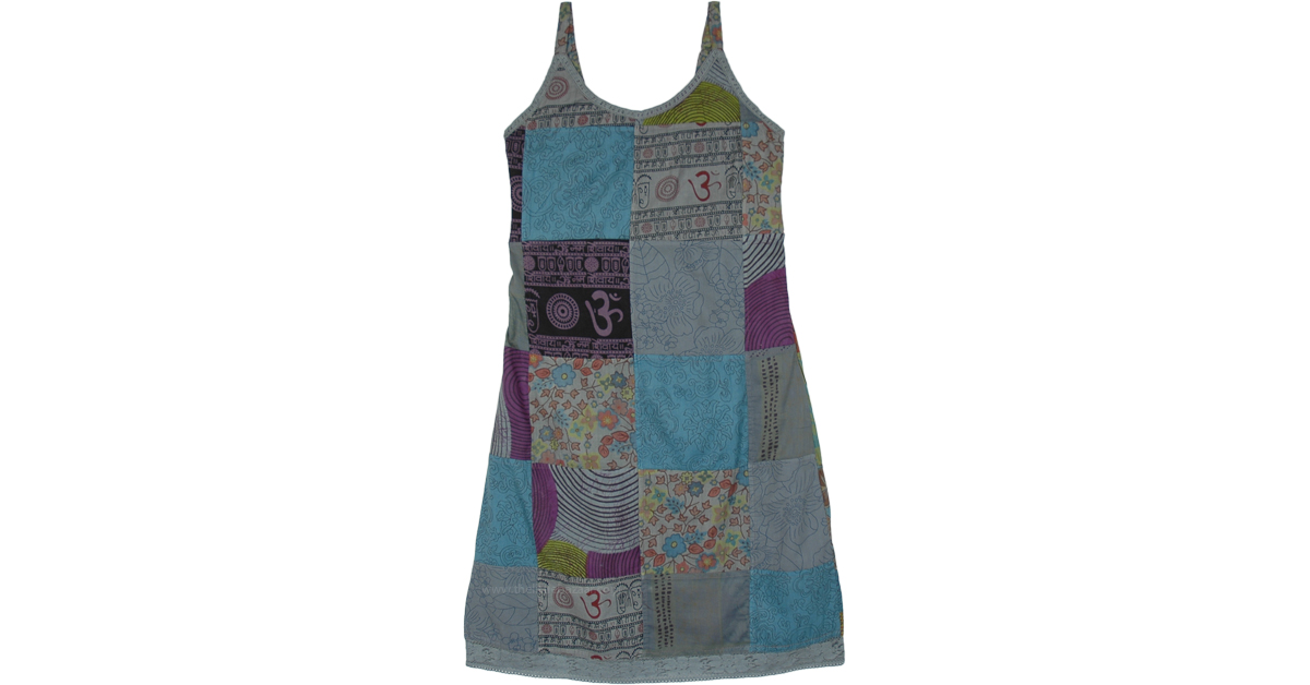 Steel Blue Grey Cotton Patchwork Hippie Sleeveless Dress | Dresses ...