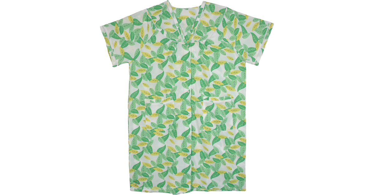 Plus Size Summer Leaves Snap Front Duster Dress | Dresses | Green | XL-Plus