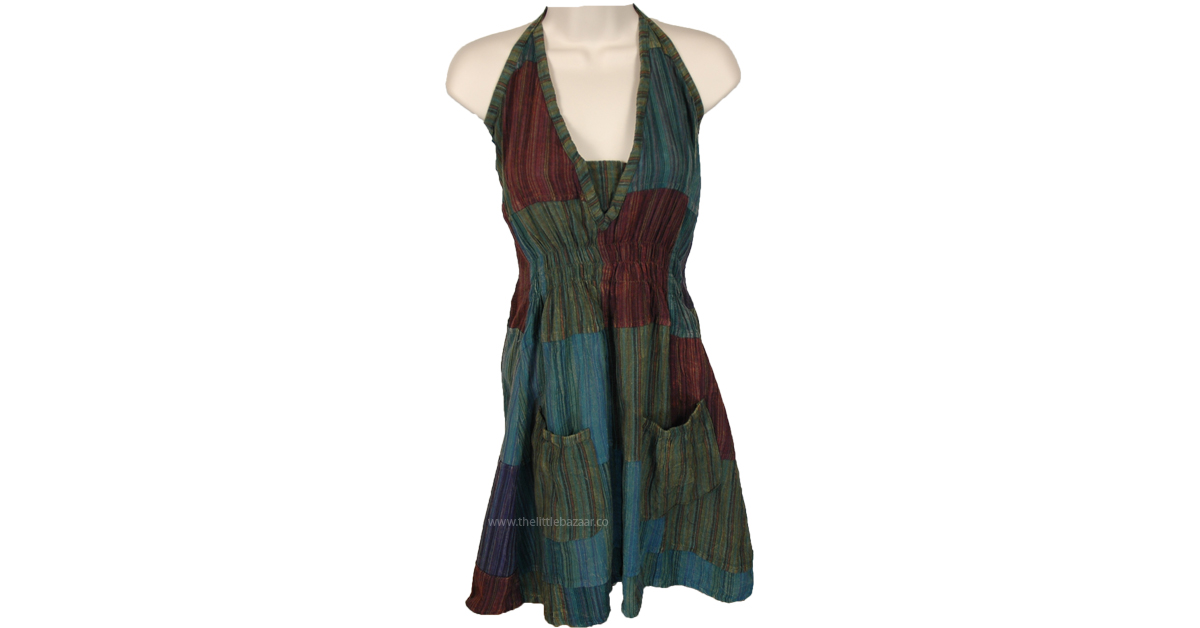 Halter Top Dress in Green Tropical Colors | Dresses | Green | Patchwork ...