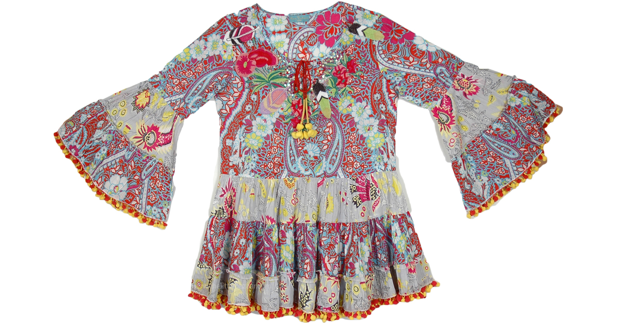 Color Splashes Carnival Printed Bell Sleeve Dress | Dresses | Pink ...