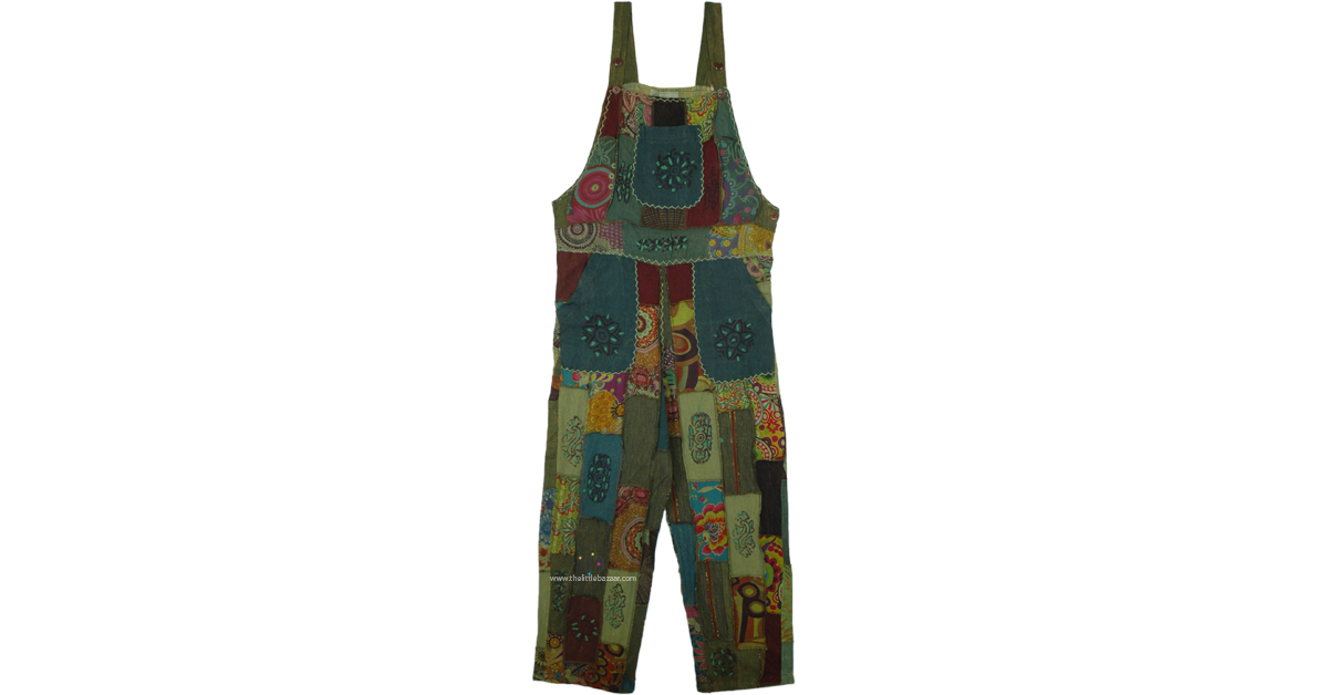 True Hippie Green Patchwork Overalls | Dresses | Green | Sleeveless ...