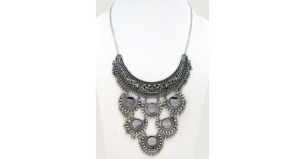 Choker Silver Necklace with Mirror Inserts On Accents | Jewelry ...