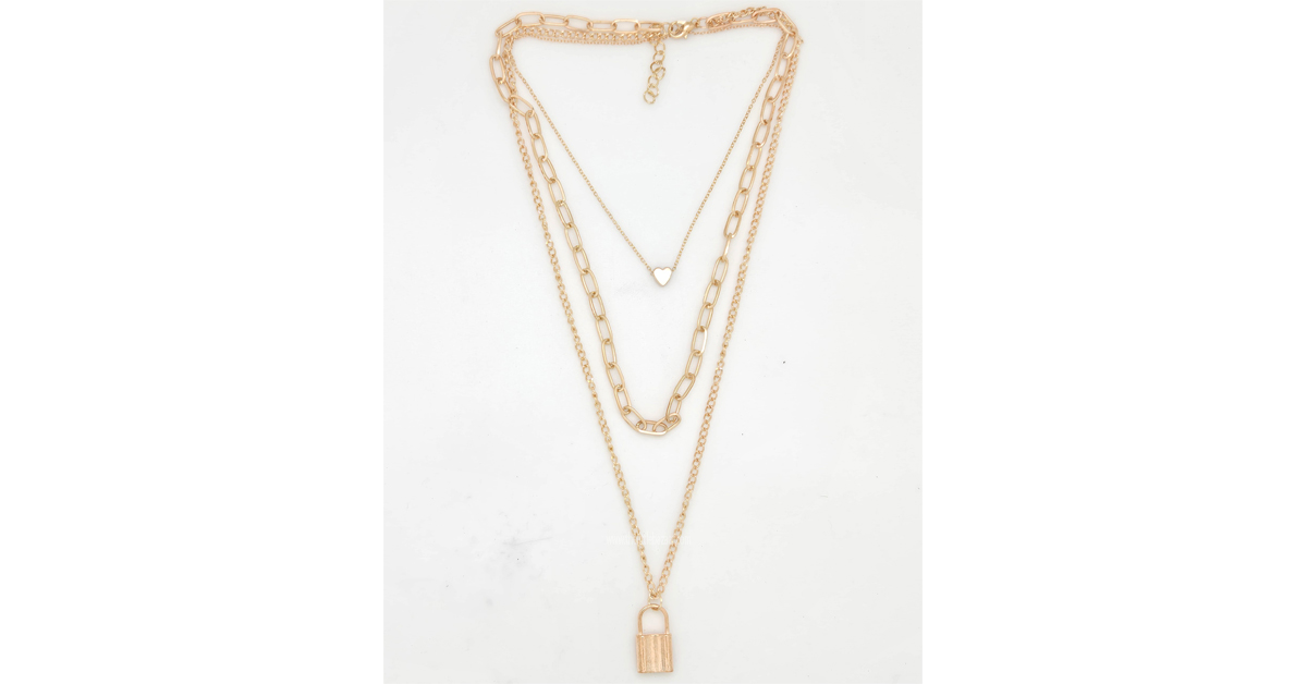 Golden Lock Heart Three Strand Necklace Set | Jewelry | Gold | Gift ...