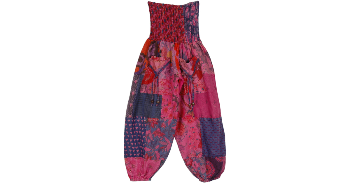 Kids Pink Passion Smocked Waist Patchwork Harem Pants | Kids | Pink ...