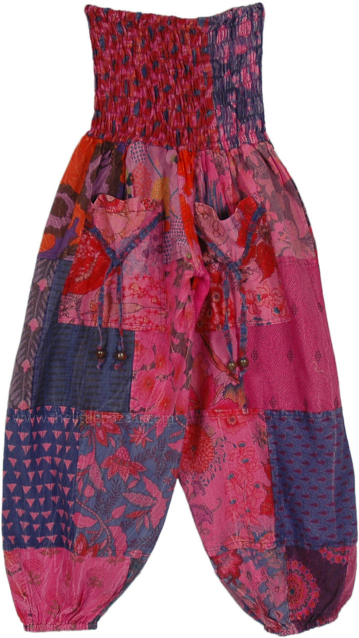 Kids Pink Passion Smocked Waist Patchwork Harem Pants | Kids | Pink ...