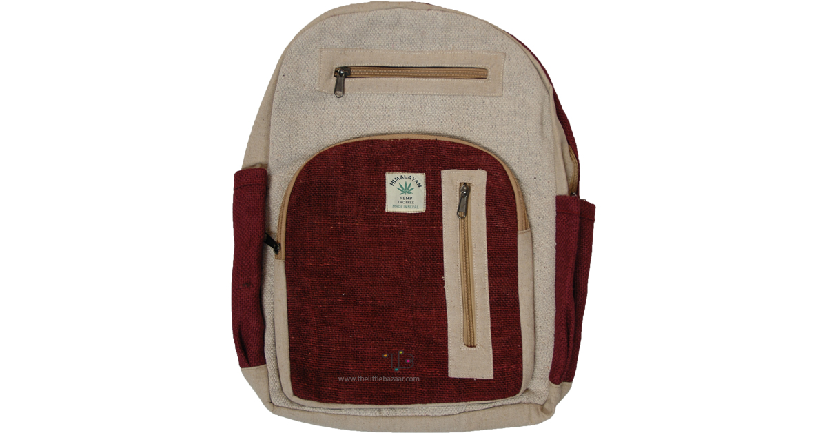 Earthy Hemp Boho Backpack with Red Trim | Purses-Bags | Red | Handmade ...