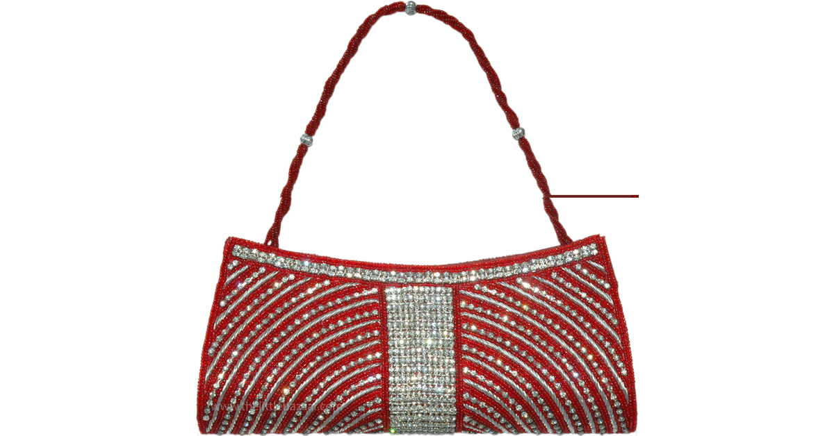 Red Beads Party Purse with Shiny Rhinestone Work | Purses-Bags | Red ...