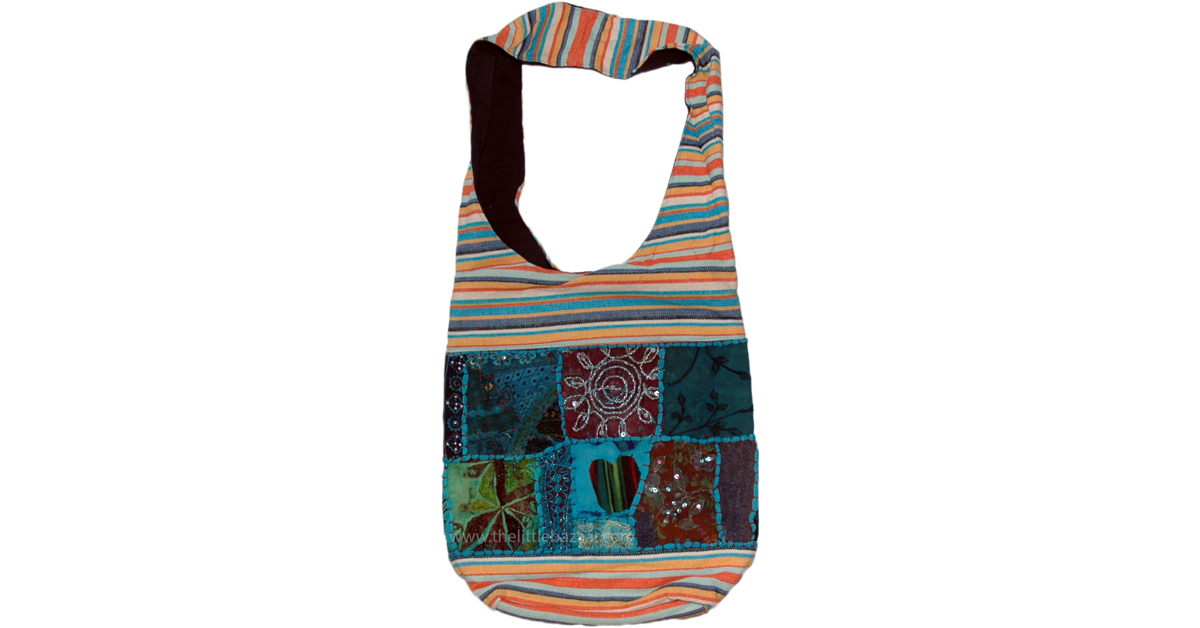 Multicolor Striped Bohemian Side Bag with Patchwork | Purses-Bags ...
