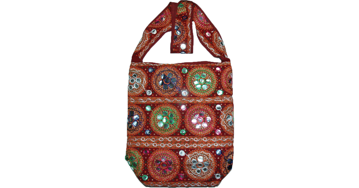 Red Cotton Embroidered Handbag | Purses-Bags