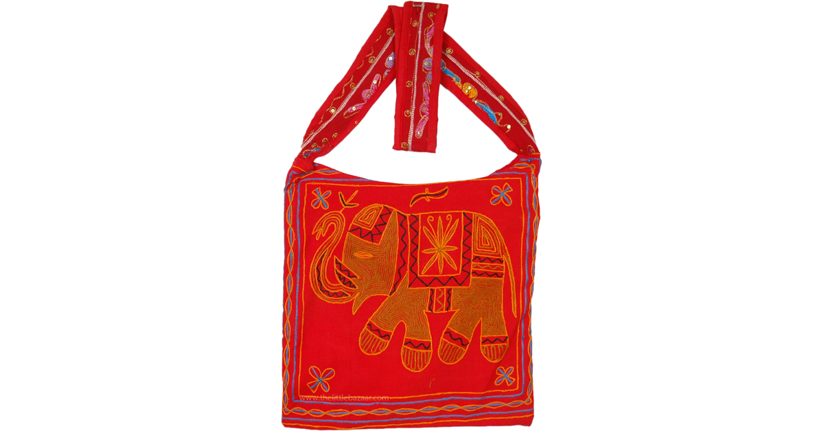Turkish Sinopia Red Bag with Traditional Embroidered Elephant | Purses ...