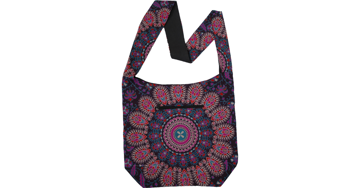 Mandala Print Cotton Shoulder Bag in Purple | Purses-Bags | Purple ...