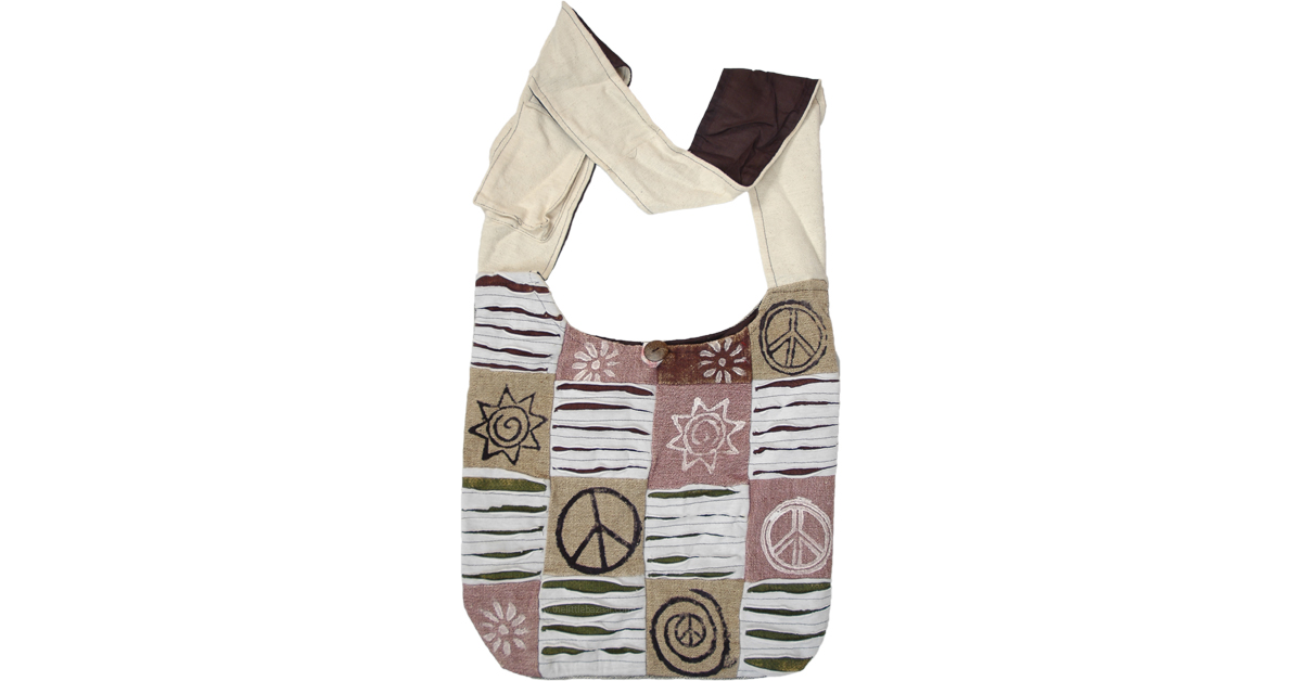 Subtle Hippie Style Peace Cotton Bag | Purses-Bags | Beige | Bohemian ...