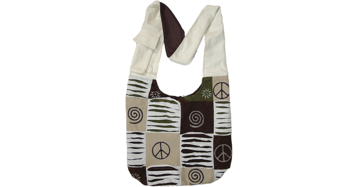 Subtle Hippie Style Peace Brown Cotton Bag | Purses-Bags | Beige ...
