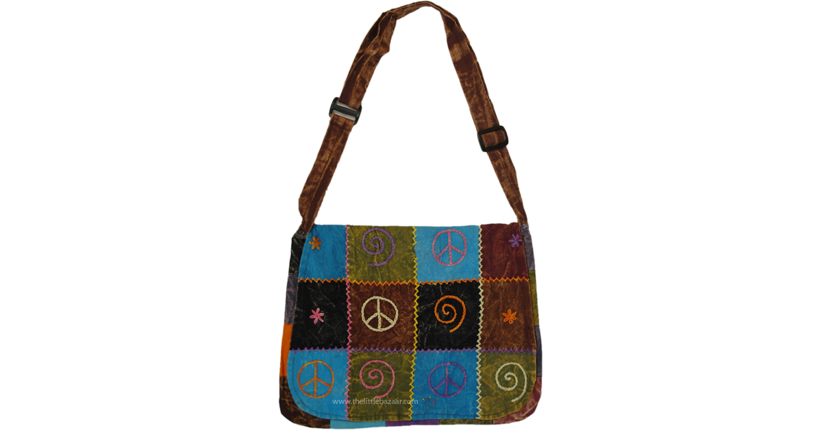 Earthy Harmony Patchwork Hippie Flap Bag | Purses-Bags | Multicoloured ...