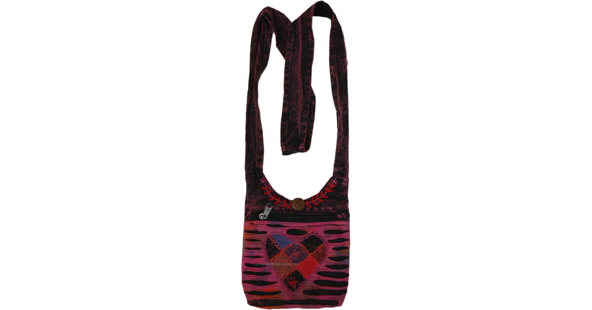 Pink Heart Small Side Sling Bag | Purses-Bags | Pink | Embroidered ...