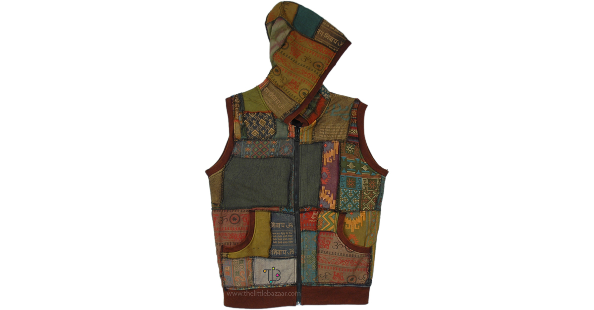 Patchwork Flair Hooded Vest with Fleece | Scarf-Shawls | Multicoloured ...