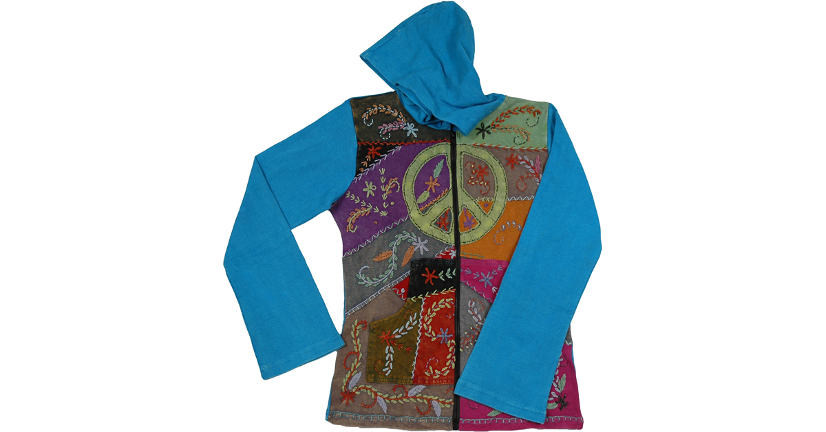 Cerulean Peace Embroidered Boho Jacket | Scarf-Shawls | Blue | Jackets ...