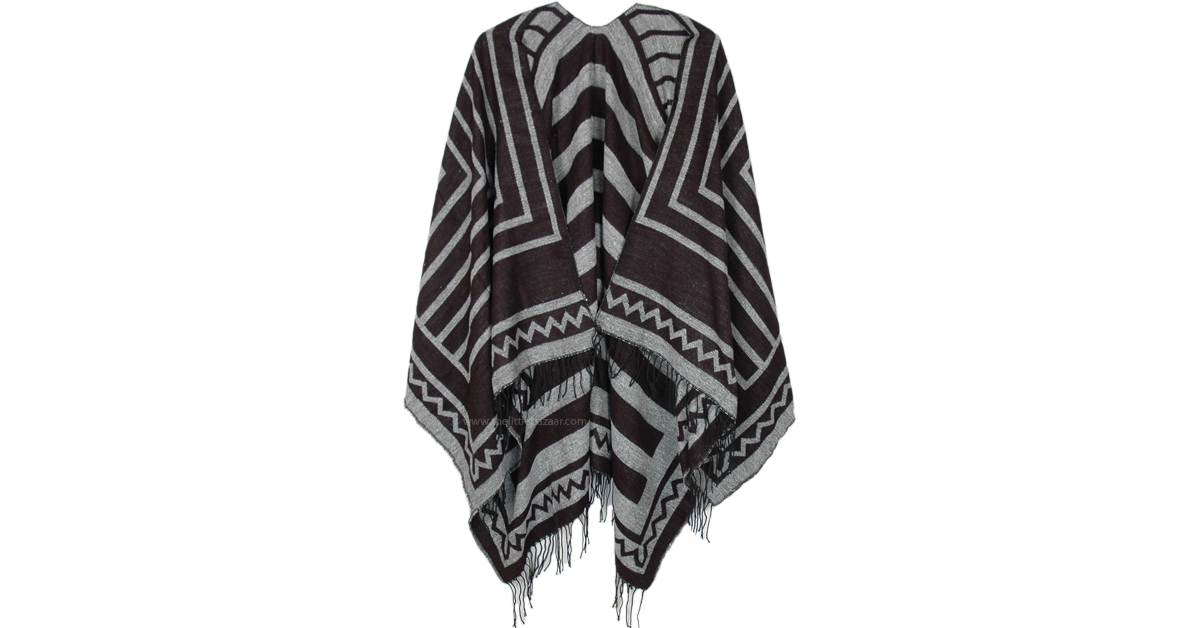 Monochrome Black Long Poncho Cloak | Scarf-Shawls | Black | Patchwork ...