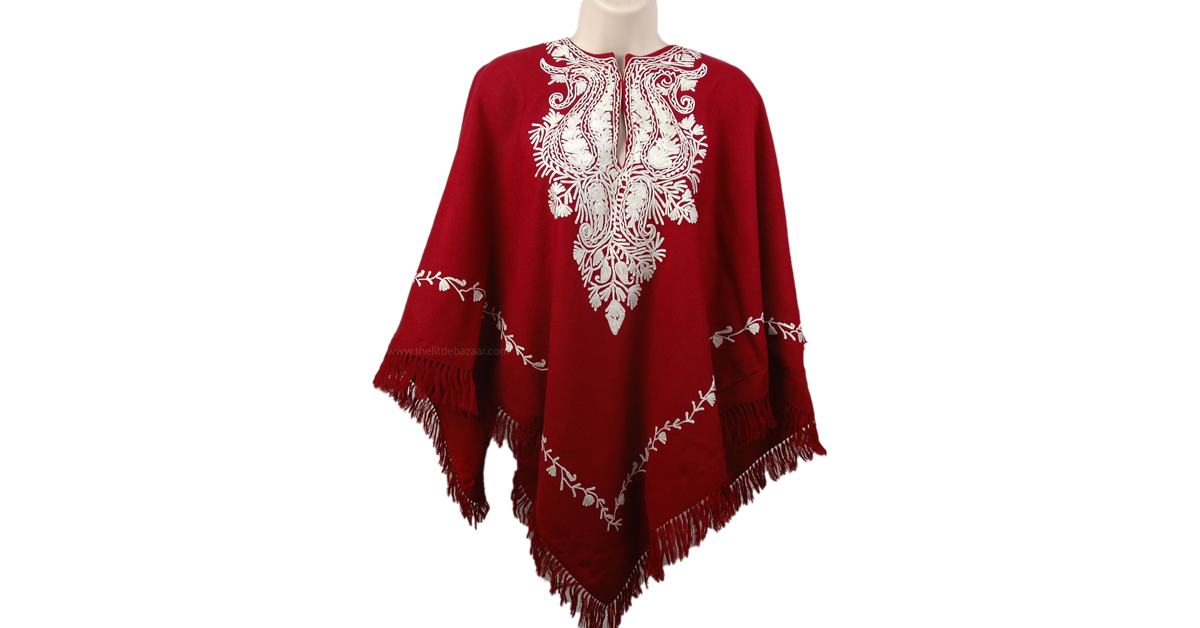 Dark Red Himalayan Wool Poncho | Scarf-Shawls | poncho