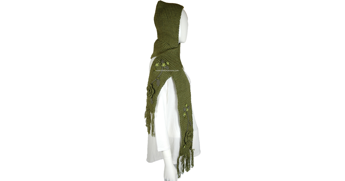 Cozy Boho Hooded Scarf with Floral Details | Scarf-Shawls ...