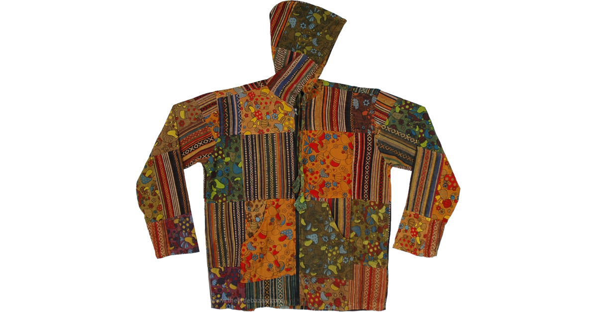 Autumn Mosaic Full Zipper Hooded Oversized Jacket | Scarf-Shawls ...