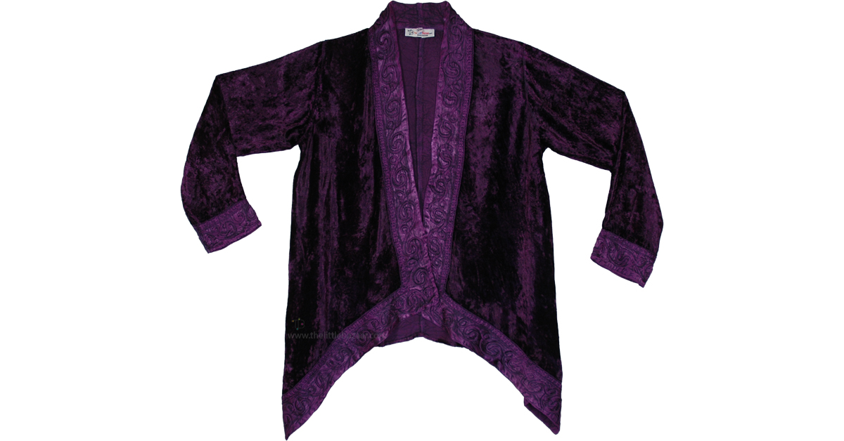 Persian Plum Velvet Open Front Soft Jacket | Scarf-Shawls | Purple ...