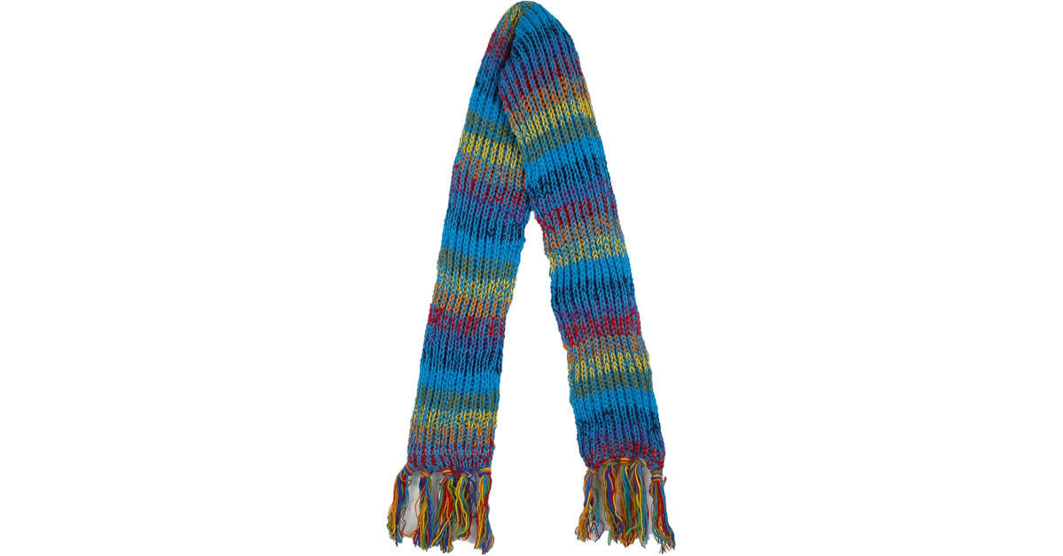 Turquoise Toned Hand Knitted Woolen Warm Neck Scarf | Scarf-Shawls ...