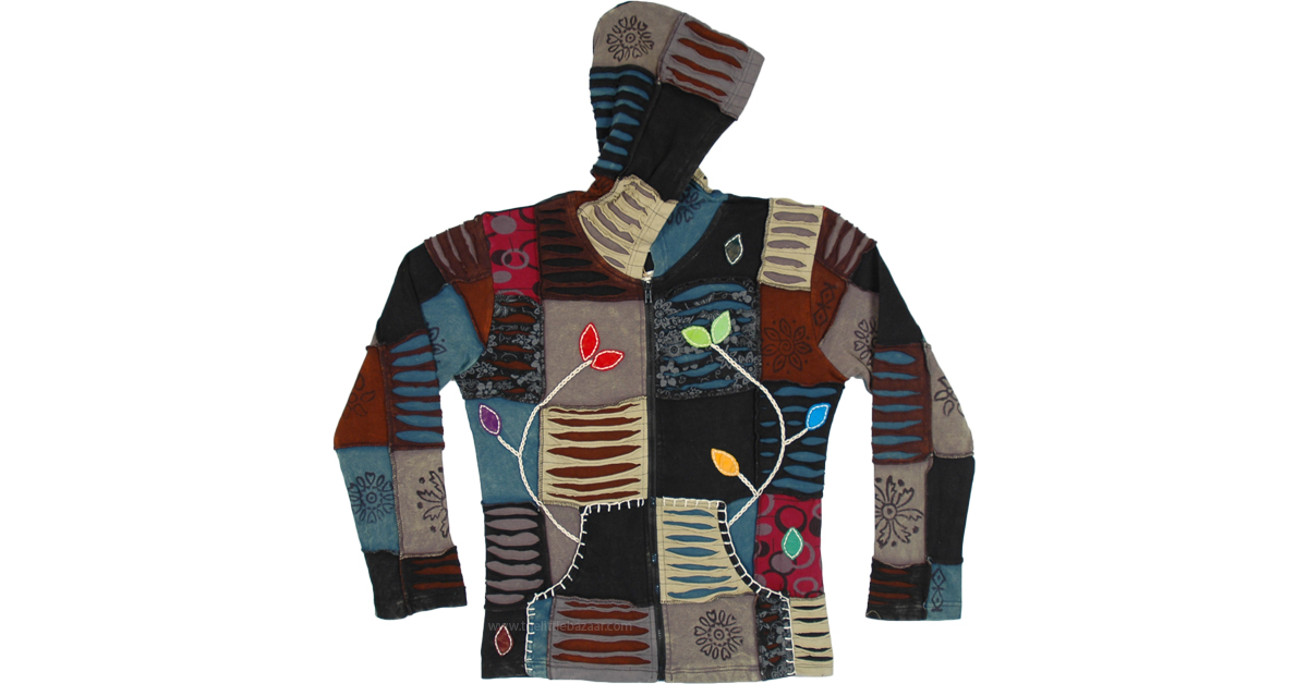 Night Fall Hooded Jacket with Razor Cut and Floral Motifs | Scarf ...