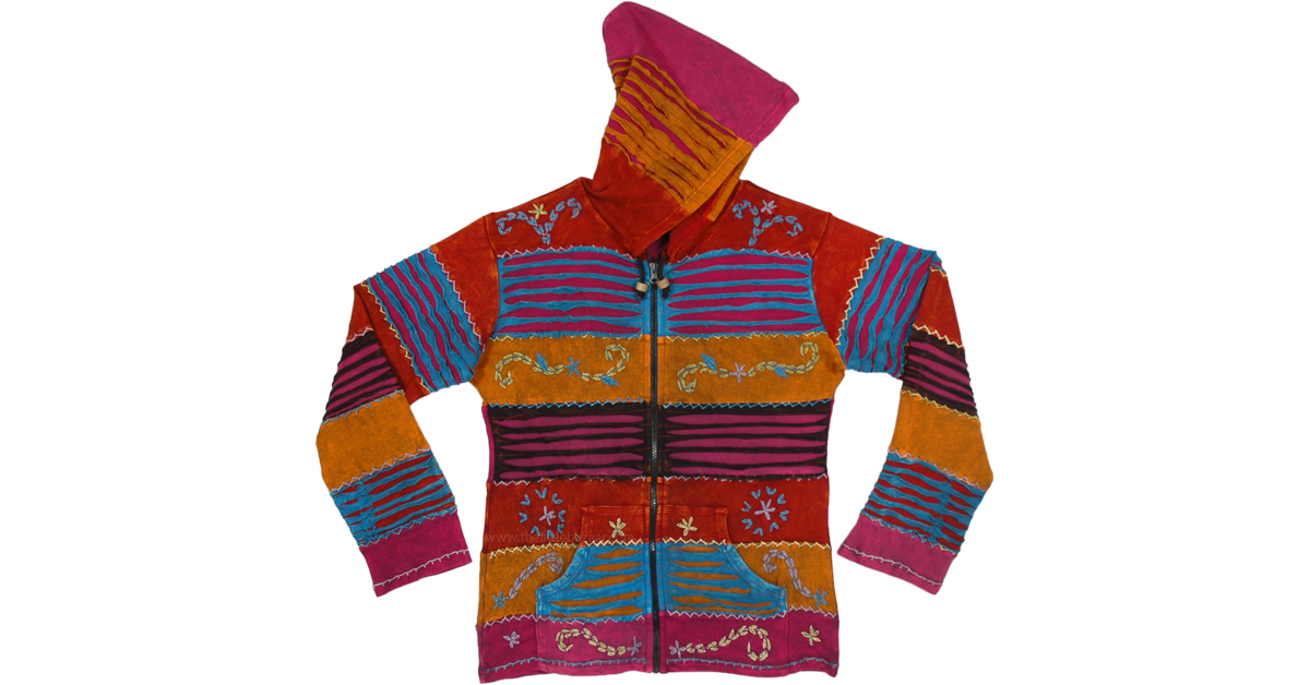 Flaming Fest Hippie Style Cotton Hoodie Jacket | Scarf-Shawls ...