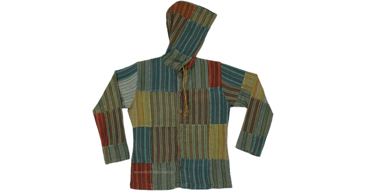 Savannah Green Patchwork Buttoned Hoodie Layer | Scarf-Shawls | Green ...
