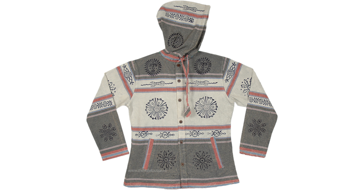 White indie Hippie Buttoned Layer Hoodie | Scarf-Shawls | Blue ...
