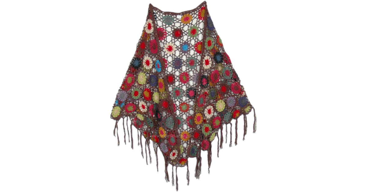 Brun Hand Crochet Triangle Poncho Stole | Scarf-Shawls | Brown ...