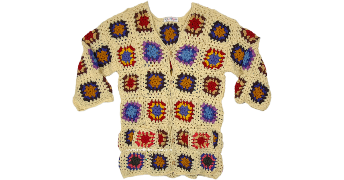 70s Hand Crochet Country Sweater Cardigan | Scarf-Shawls ...