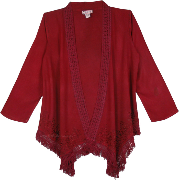 Red Wine Open Front Cardigan | Scarf-Shawls | Red | Crochet-Clothing ...