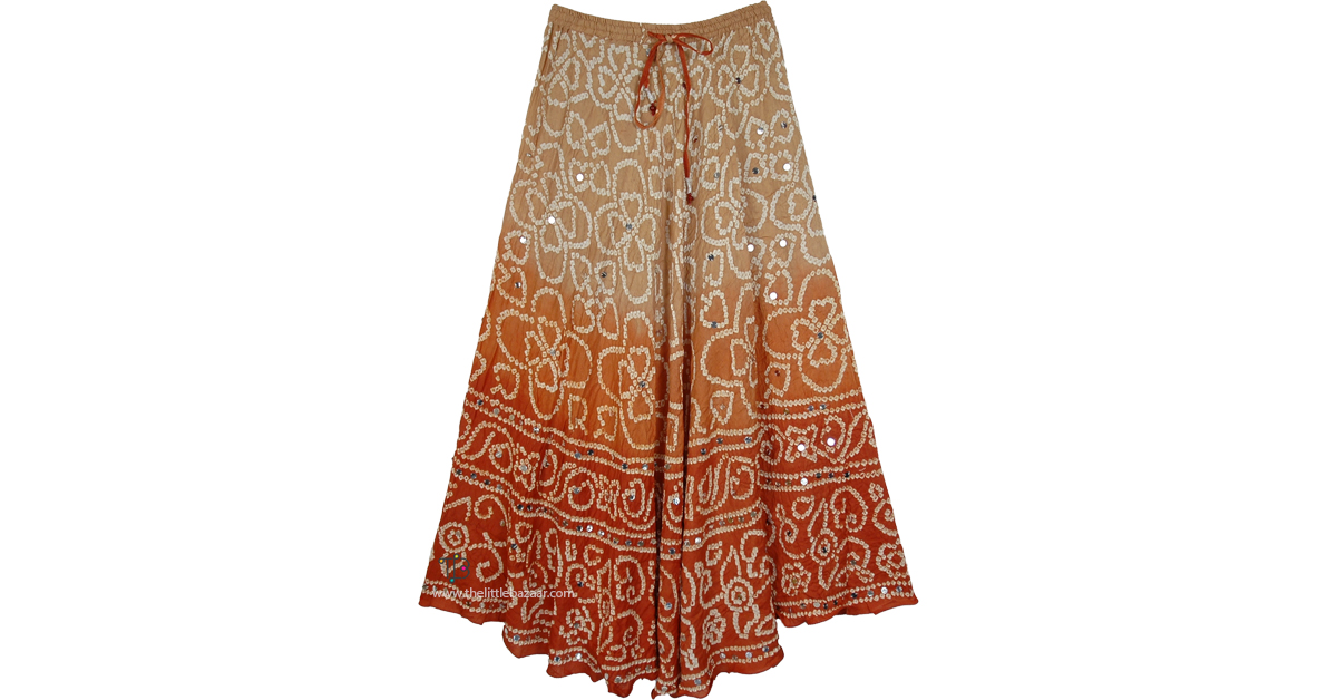 Rustic Amber Tie Dye Cotton Sequin Summer Skirt | Sequin-Skirts | Beige ...