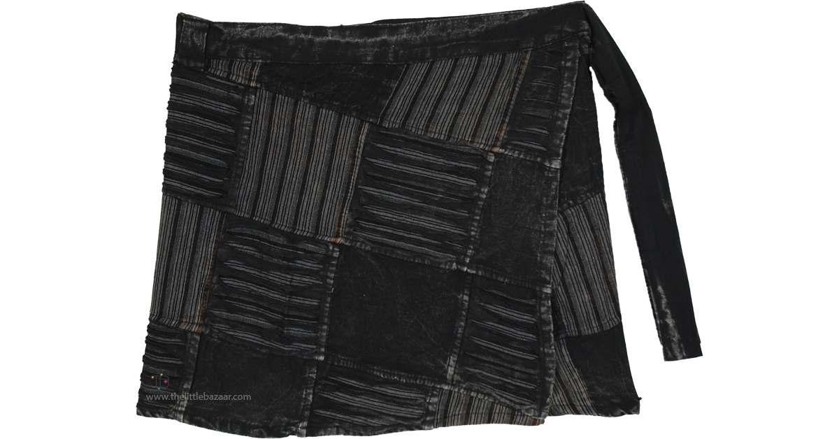 Gothic Black Patchwork Razor-Cut Short Wrap Skirt | Short-Skirts ...