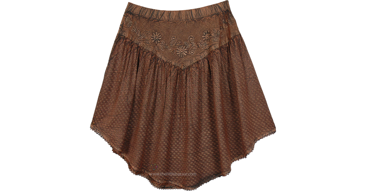 Rustic Brown Scalloped Western Boho Short Skirt | Short-Skirts | Brown | Junior-Petite, Solid ...