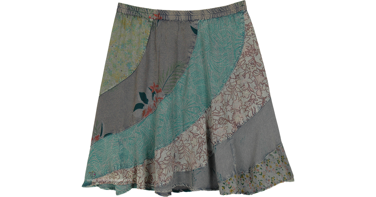 Seaside Asymmetrical Patchwork Tiered Mini Skirt | Short-Skirts | Grey ...
