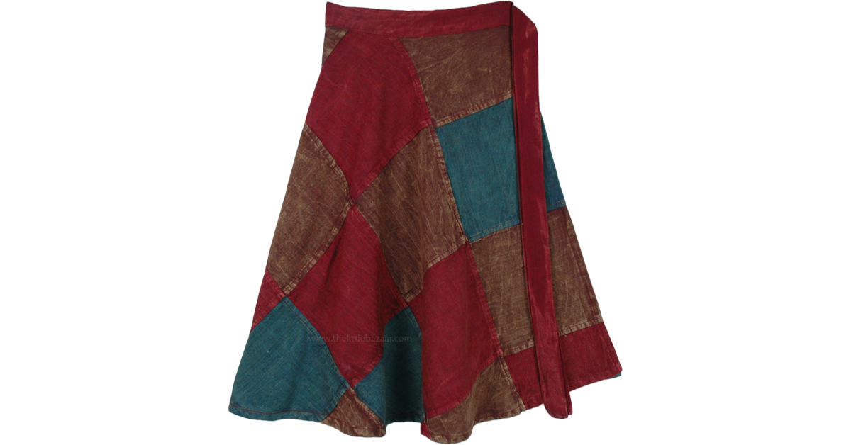 Charmed Stonewashed Patchwork Cotton Short Wrapper Skirt | Short-Skirts ...
