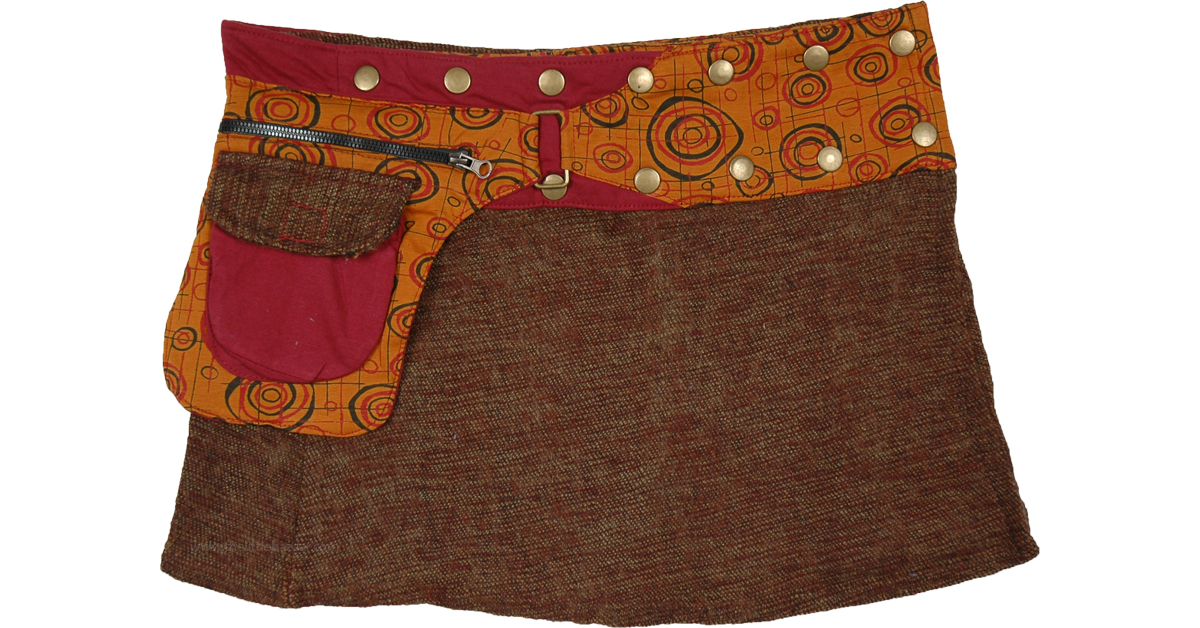 Metallic Copper Wool Short Skirt with Fanny Pack | Short-Skirts | Brown ...
