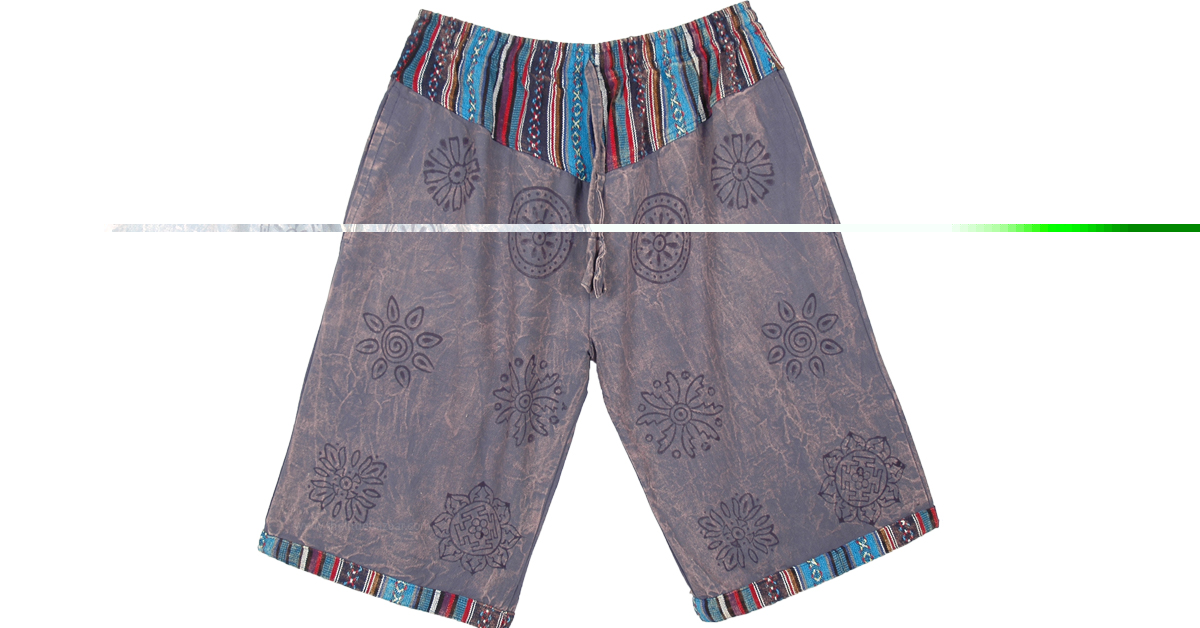 Gray Shorts with Gypsy Long Shorts With Block Print | Shorts | Grey ...