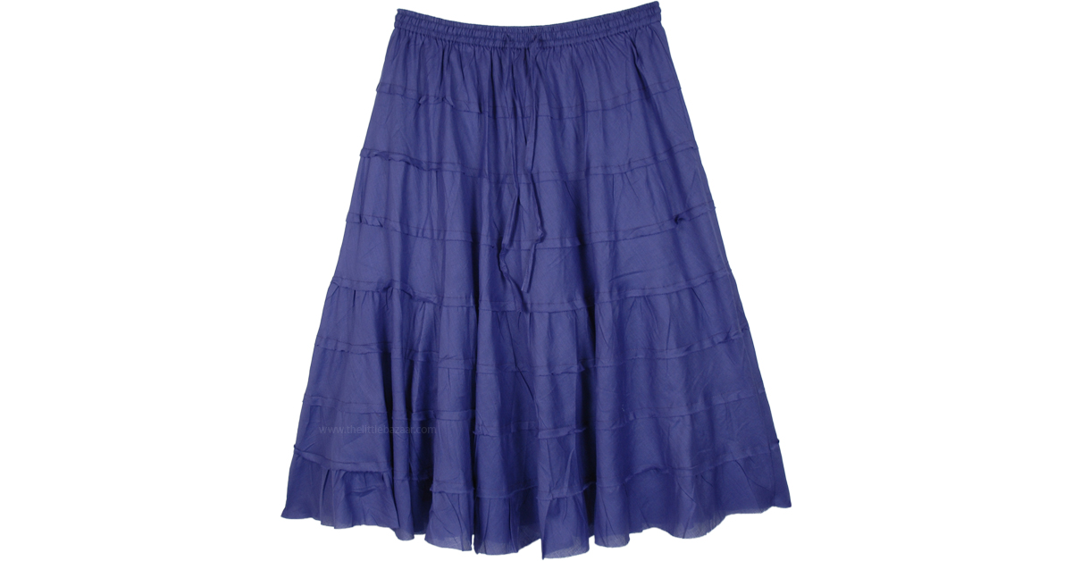 Midnight Blue Tiered Short Skirt in Cotton | Short-Skirts | Blue ...