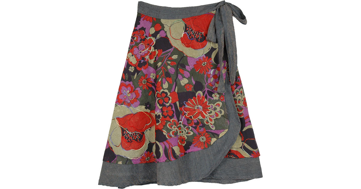 Boho Floral Wrap Around Short Skirt in Double Layer Style | Short ...