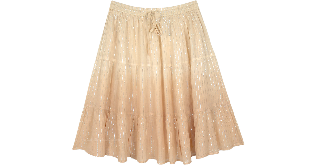 Creamy Beige Tiered Short Skirt with Silver Tinsels | Short-Skirts ...