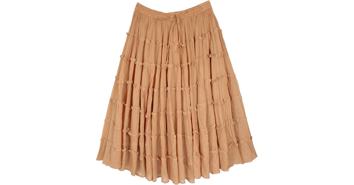 Bloomy Beige Crinkled Cotton Tiered Short Skirt | Short-Skirts | Beige ...