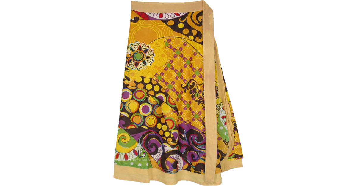 Whimsy Sun Double Layer Midi Wrap Skirt | Short-Skirts | Orange | Wrap ...