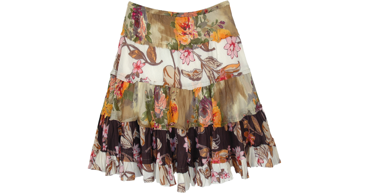 Sandstone Floral Cotton Multicolor Midi Skirt | Short-Skirts ...