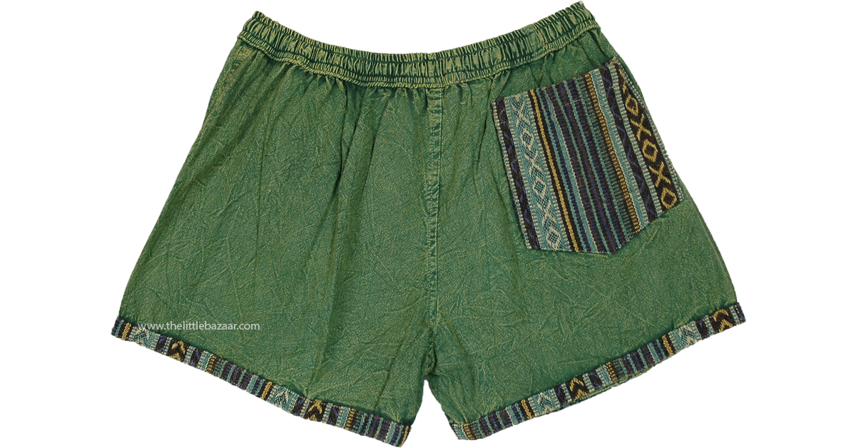 Chalet Green Boho Cotton Shorts | Shorts | Green | Color Therapy ...
