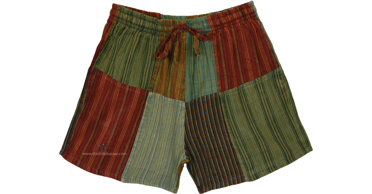 April Showers Patchwork Shorts | Shorts | Green | Bohemian, Handmade